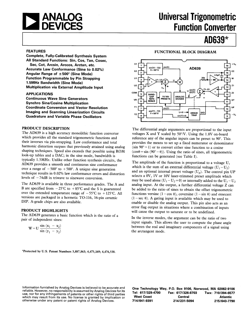 AD639AD,AD639AD pdf中文资料,AD639AD引脚图,AD639AD电路-Datasheet-电子工程世界