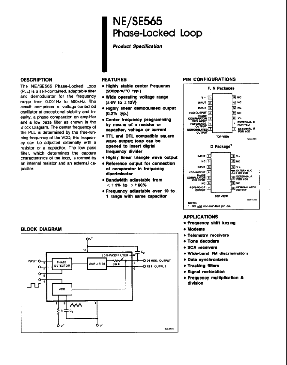 NE565,NE565 pdf中文资料,NE565引脚图,NE565电路-Datasheet-电子工程世界