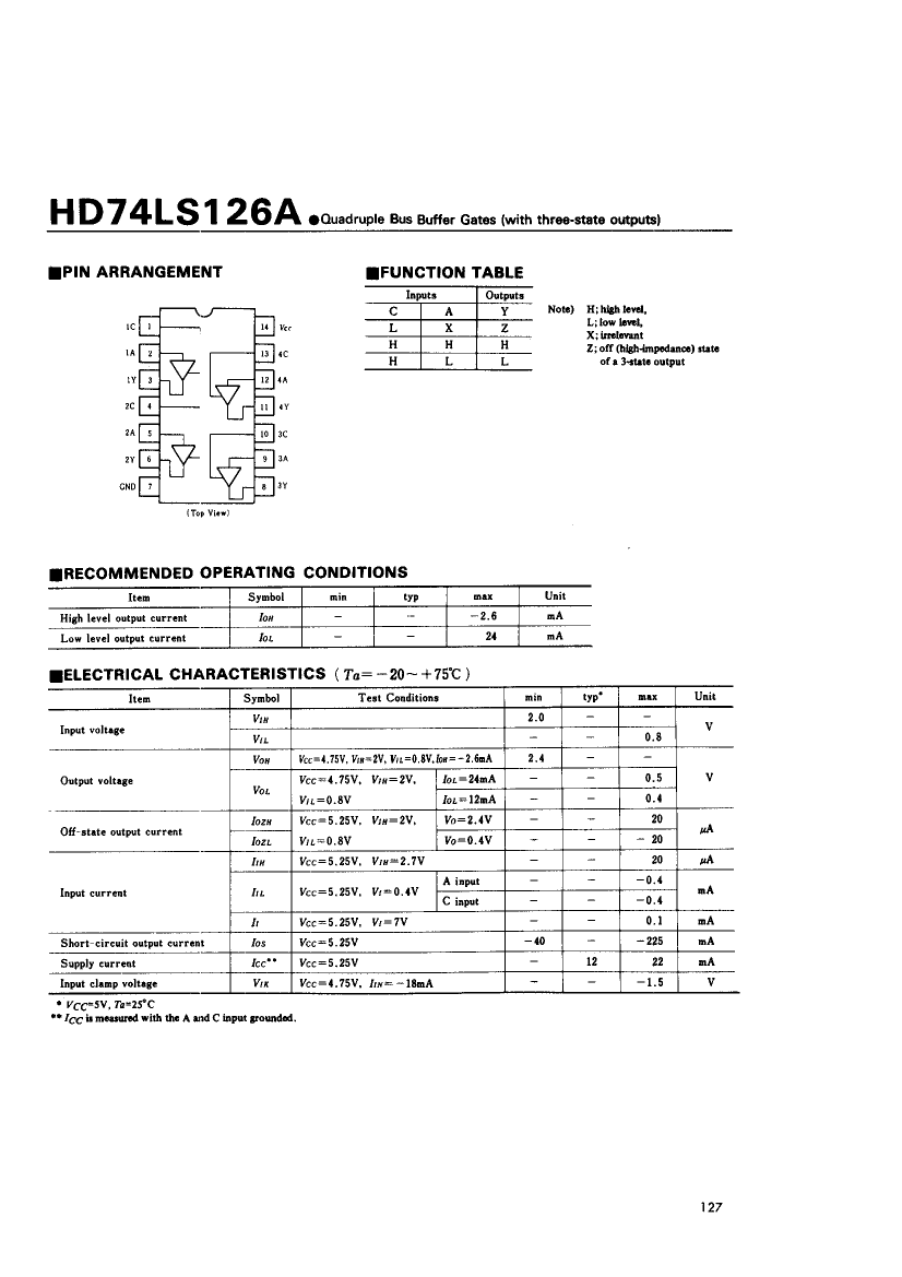 74LS126,74LS126 pdf中文资料,74LS126引脚图,74LS126电路-Datasheet-电子工程世界