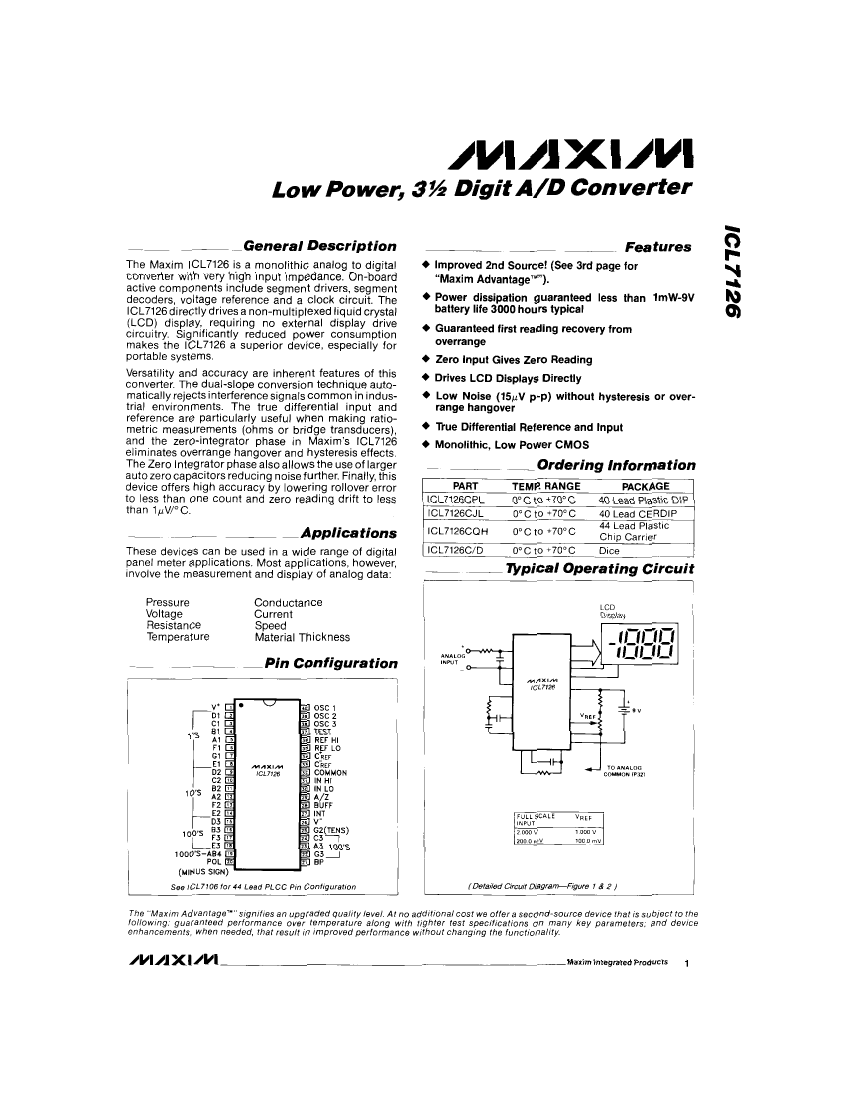 ICL7126CQH-TD,ICL7126CQH-TD pdf中文资料,ICL7126CQH-TD引脚图,ICL7126CQH-TD电路-Datasheet-电子工程世界