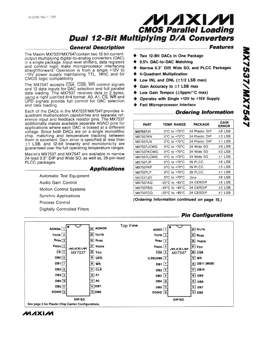 MX7537SQ,MX7537SQ pdf中文资料,MX7537SQ引脚图,MX7537SQ电路-Datasheet-电子工程世界