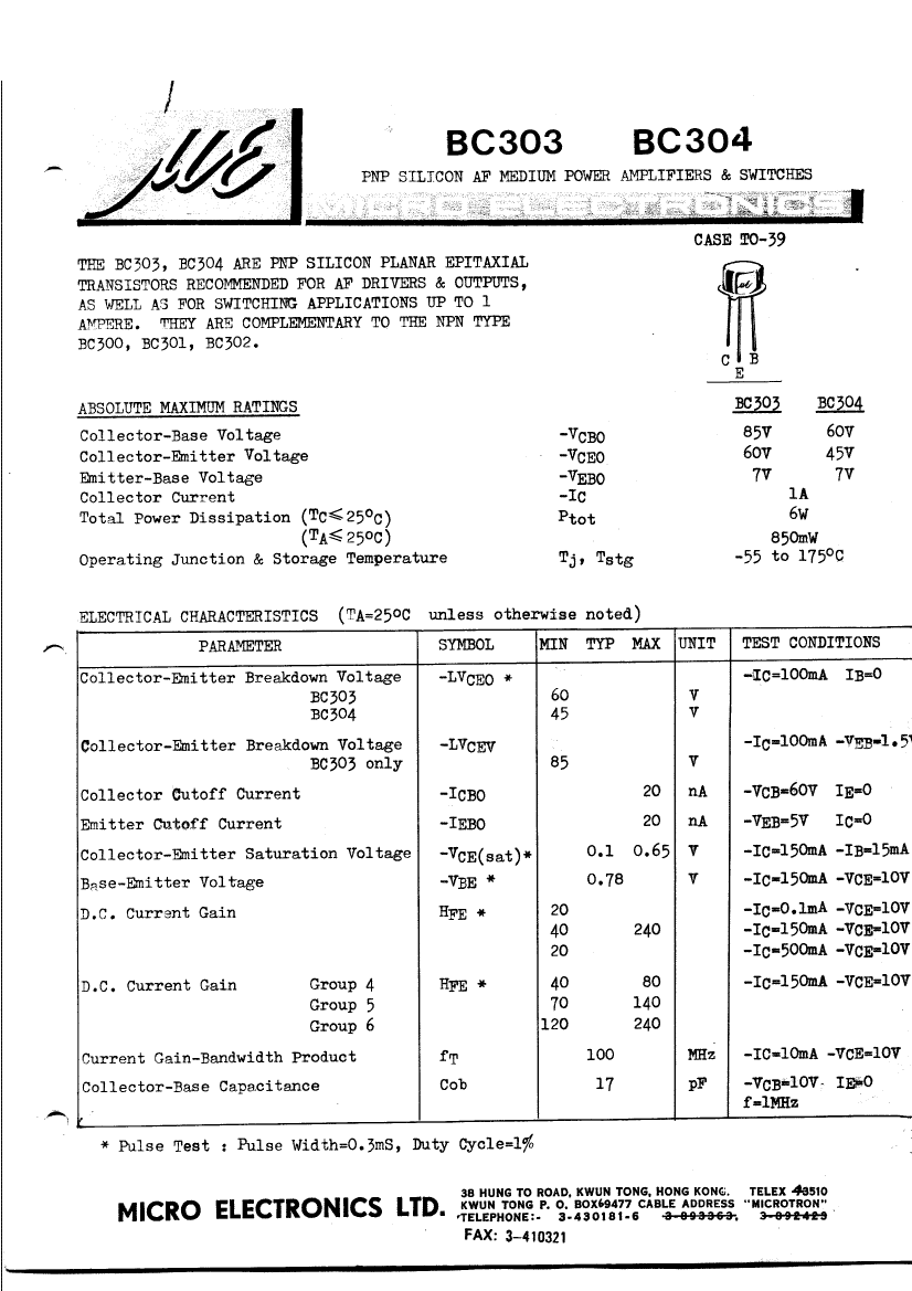 BC303,BC303 pdf中文资料,BC303引脚图,BC303电路-Datasheet-电子工程世界