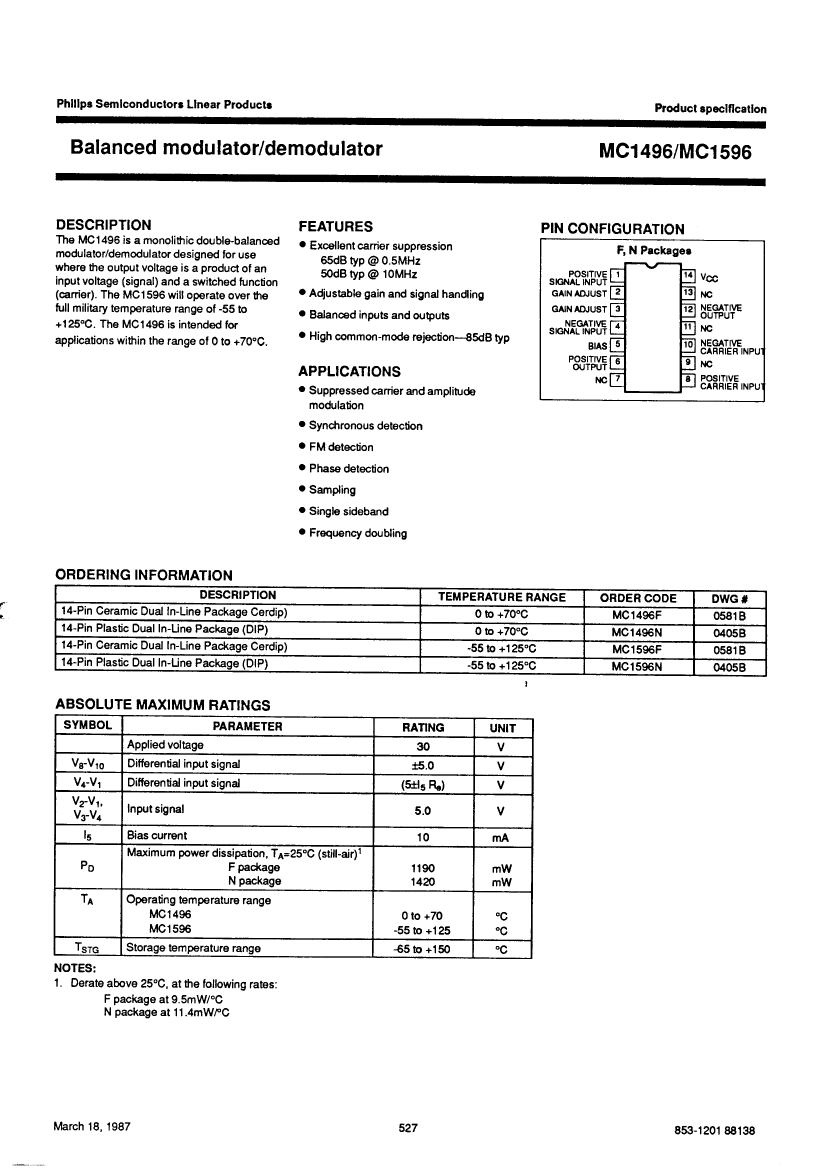 MC1596,MC1596 pdf中文资料,MC1596引脚图,MC1596电路-Datasheet-电子工程世界