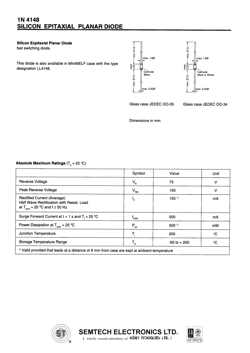 1N4148,1N4148 pdf中文资料,1N4148引脚图,1N4148电路-Datasheet-电子工程世界