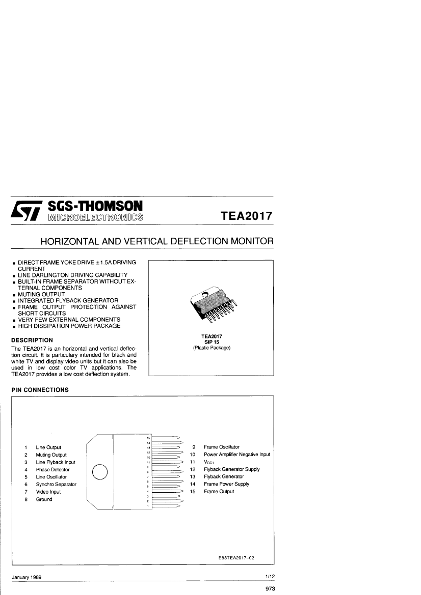 TEA2017,TEA2017 pdf中文资料,TEA2017引脚图,TEA2017电路-Datasheet-电子工程世界